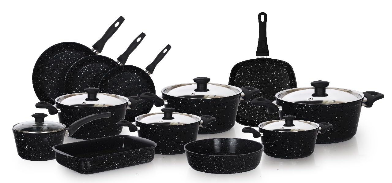 Top Chef Granite Cookware Set 18-Pieces, Black (16, 20, 22, 26, 30 cm ...