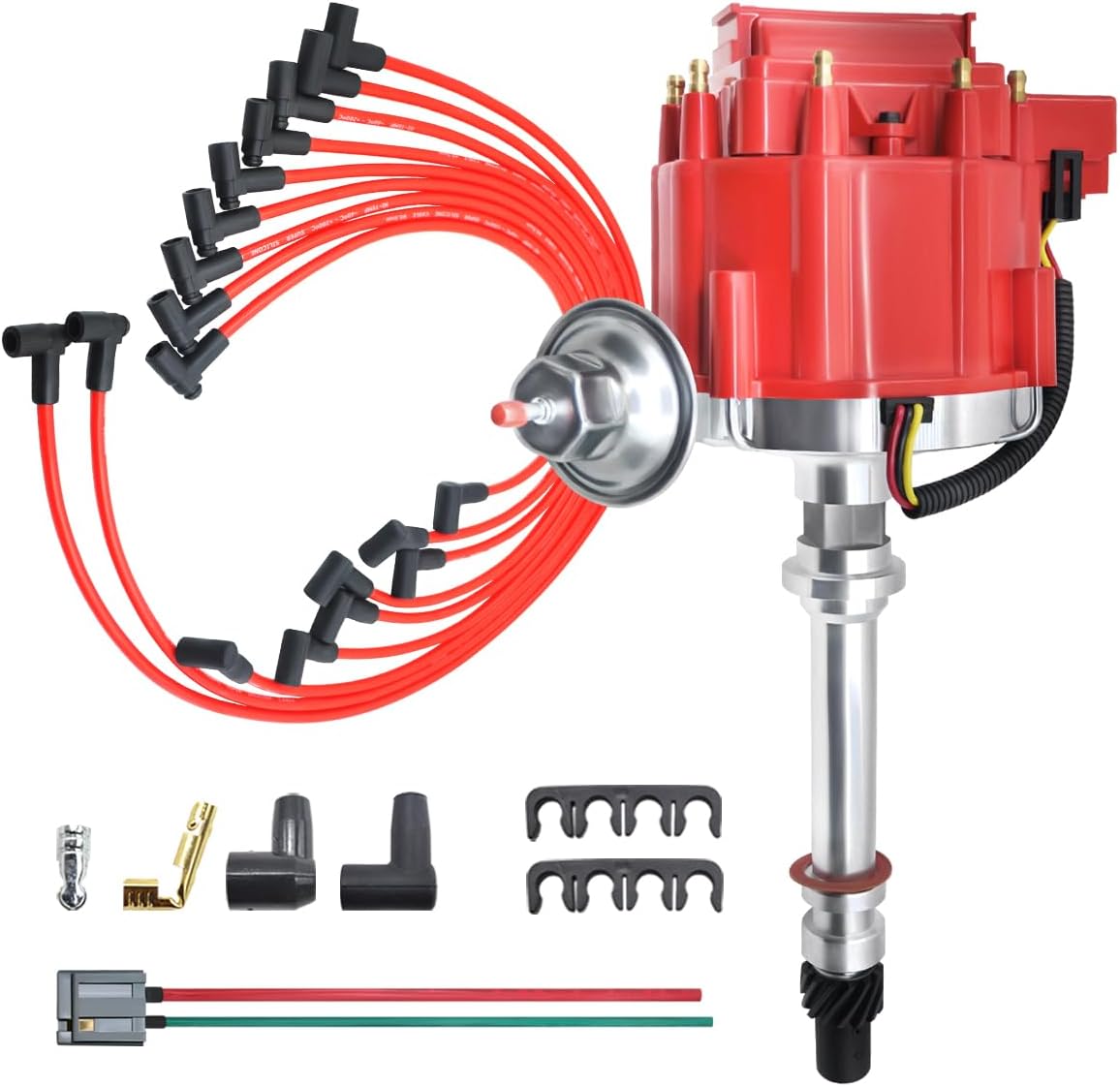 Amazon.com: MAS Red Cap Distributor & Spark Plug Wires & Free ...