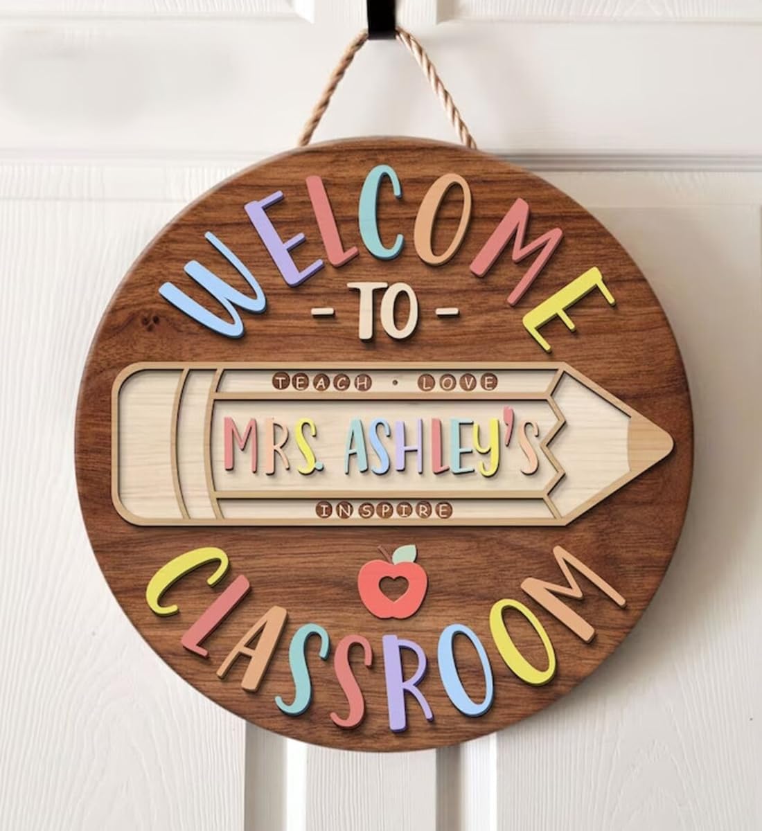 Amazon.com: Custom Teacher Door Sign, Teacher Name Sign, Rainbow Door ...