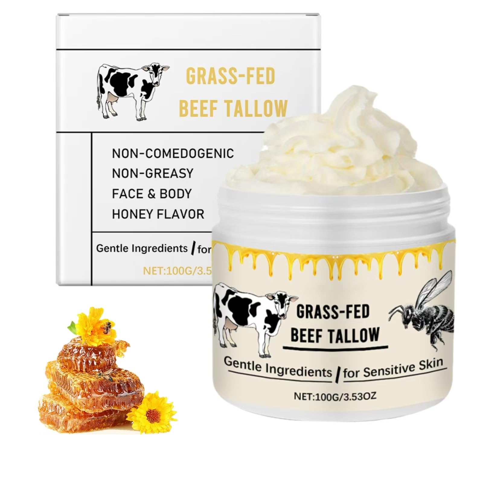 Beef Tallow Skincare Moisturizer for Face: 100% Grass-Fed Beef Tallow ...