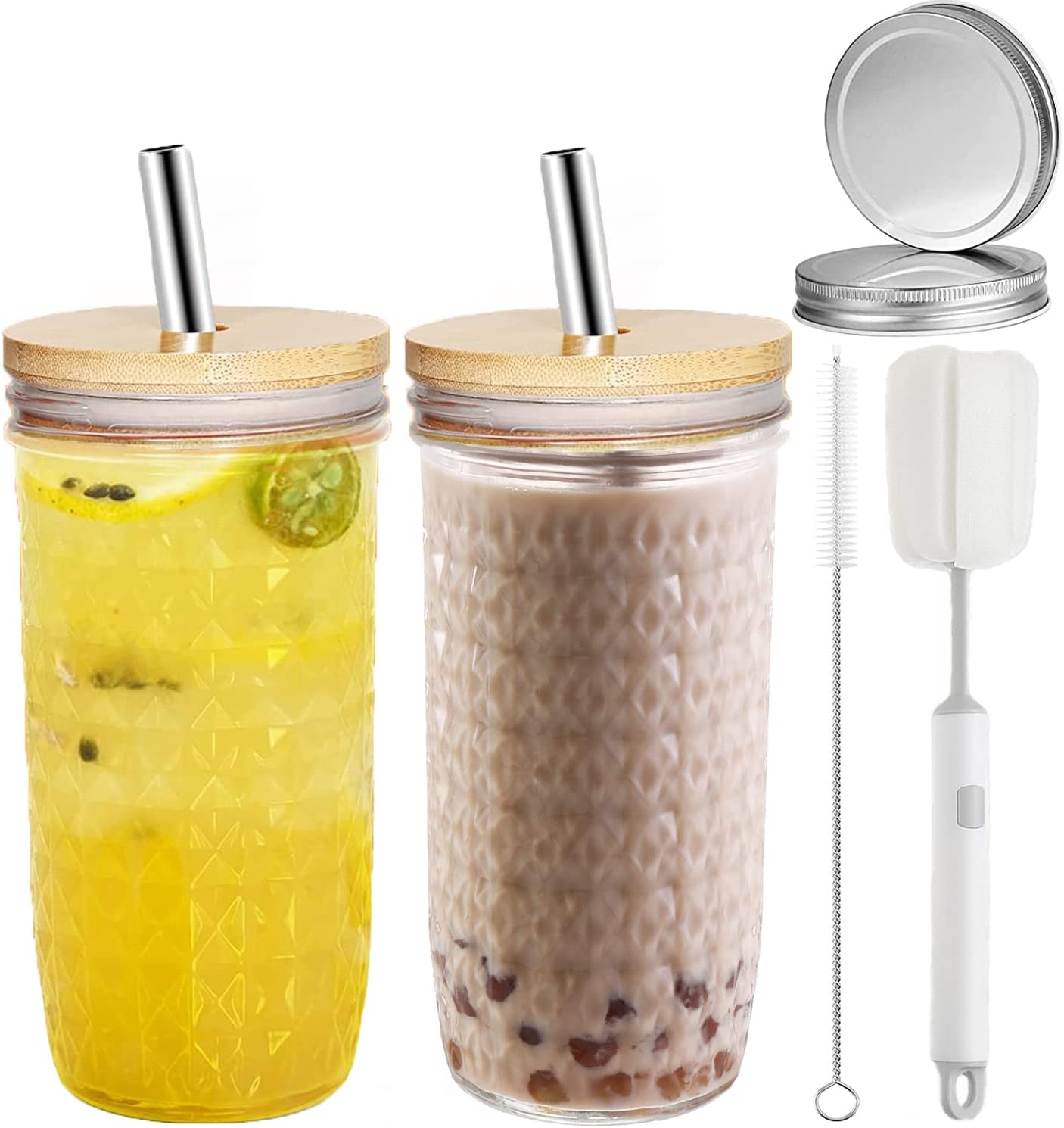 CJWLKJ Boba Cup, Reusable Bubble Tea Cup, Glass Cups Set, 2 PCS Mason ...