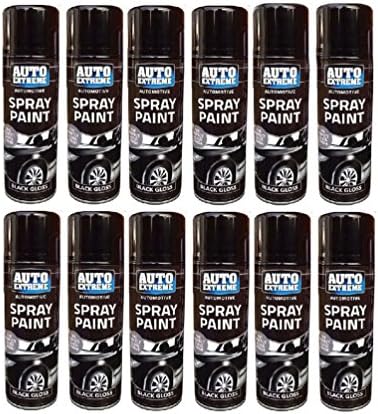 12 X Black Gloss Aerosol Spray Cans 250ml Car Van ETC Auto Extreme ...