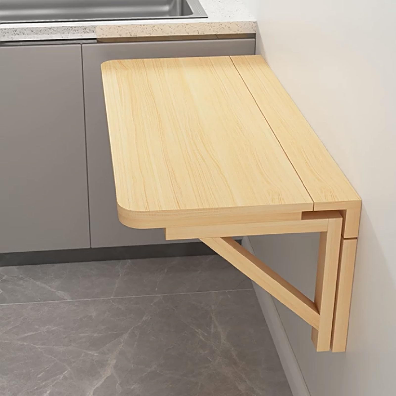 Wood Wall Mounted Folding Table with Brackets, Breakfast Bar Table Fold ...