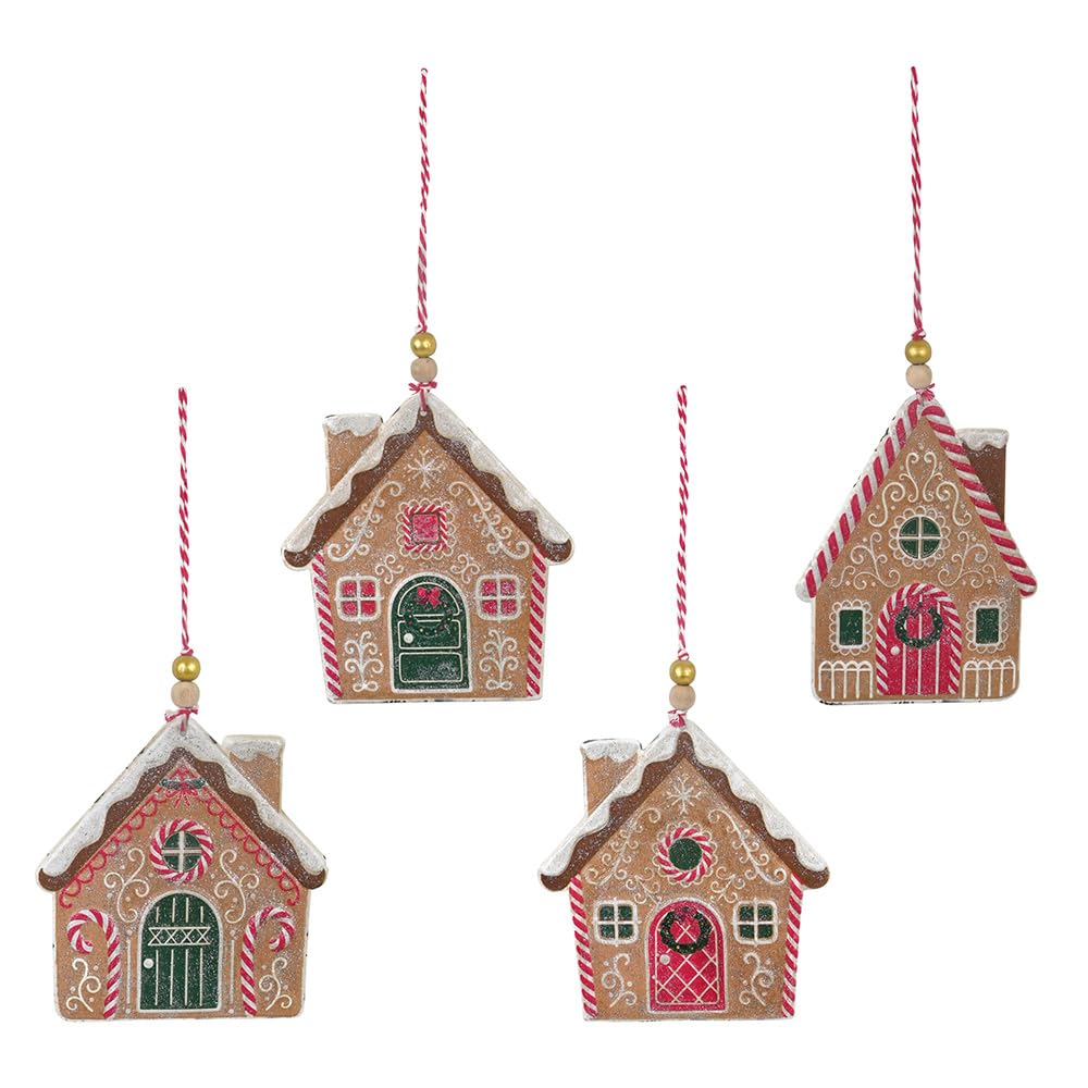 Snapklik.com : 4 Pcs Metal Gingerbread House Hanging Signs