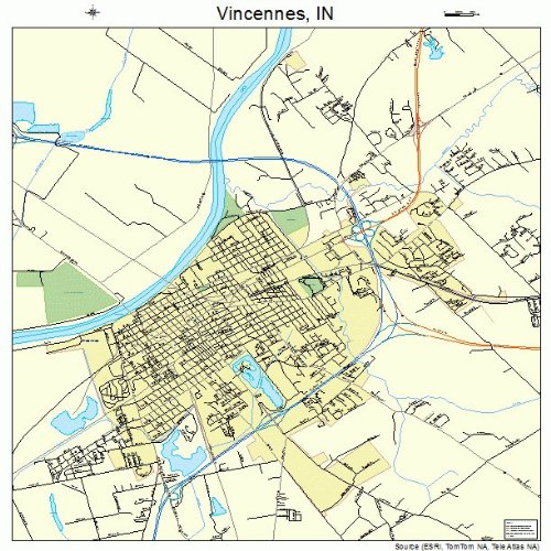 Large Street & Road Map of Vincennes, Indiana IN - Printed poster size ...