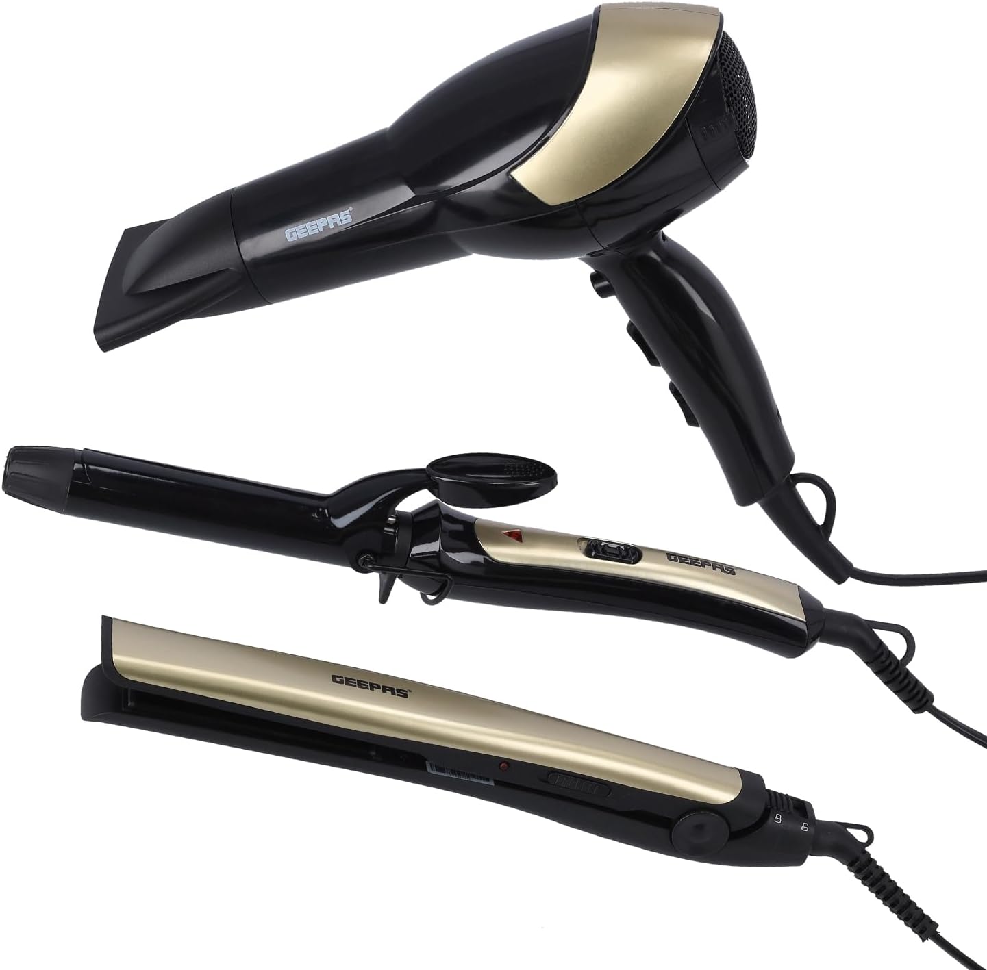 Geepas 3-in-1 Hair Dryer, Hair Curler & Hair Straightener Combo Set ...