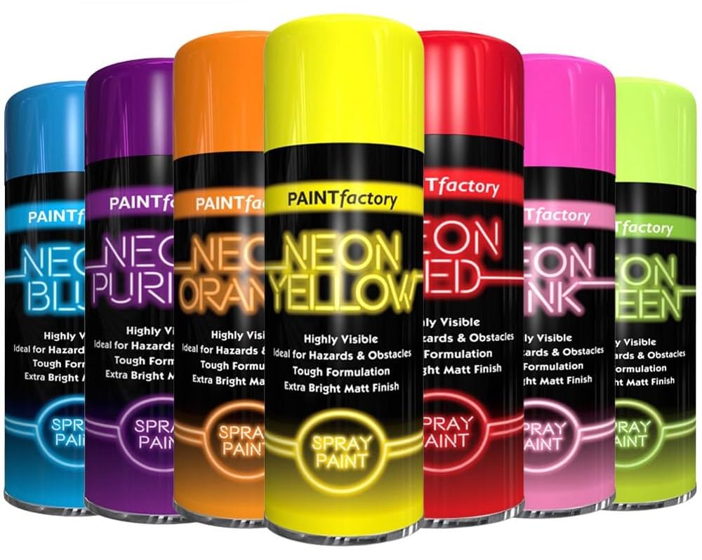 AlezyB - 200ml Fluorescent Neon 7 x Spray Paint Aerosol DIY Graffiti ...