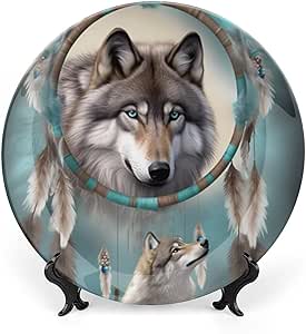 Amazon.com: VHPVHP Bone China Decorative Plate, Wolf Dream Catcher ...