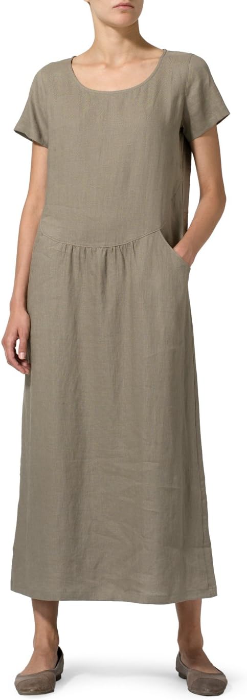 VIVID Linen Short Sleeve Dress-4X-Light Tan at Amazon Women’s Clothing ...