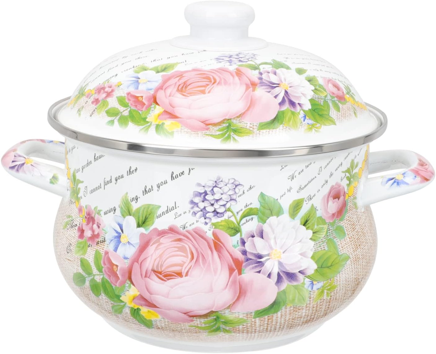 Amazon.com: 2.8 Qt Vintage Enamel Simmer Pot, Green Floral Enamel Stock ...