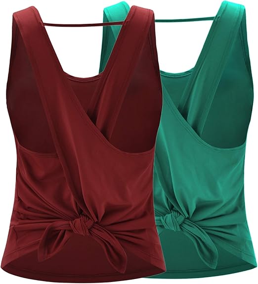 Amazon.com: DREAM SLIM Tie Back Workout Tank for Women Loose Fit Cross ...