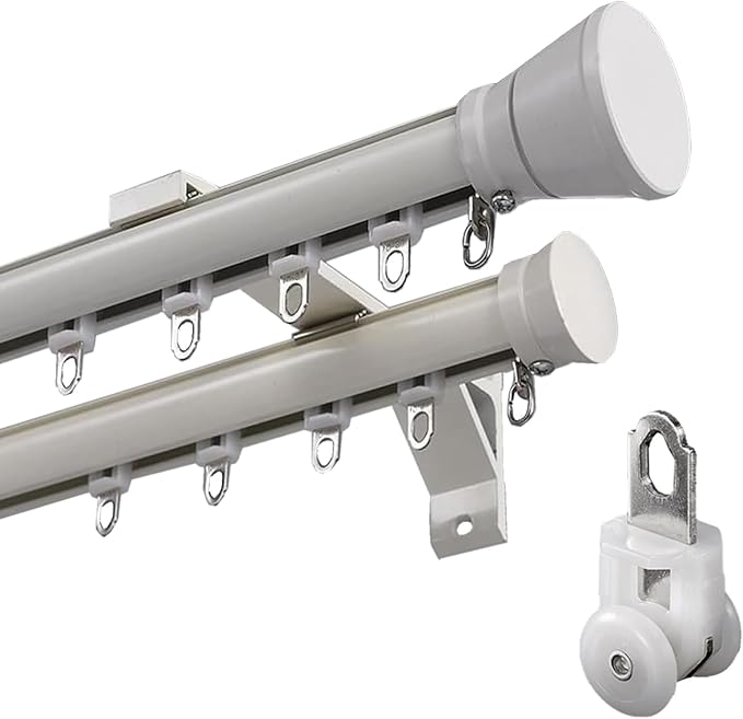Double Curtain Rod WallMounted Decorative Bay Window Curtain Track Set ...