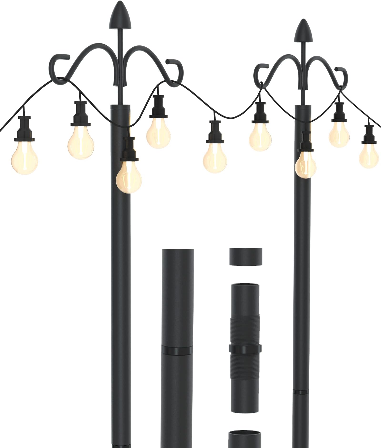 JACKYLED Outdoor String Light Pole, Adjustable 9FT 7-Prong Patio Light ...