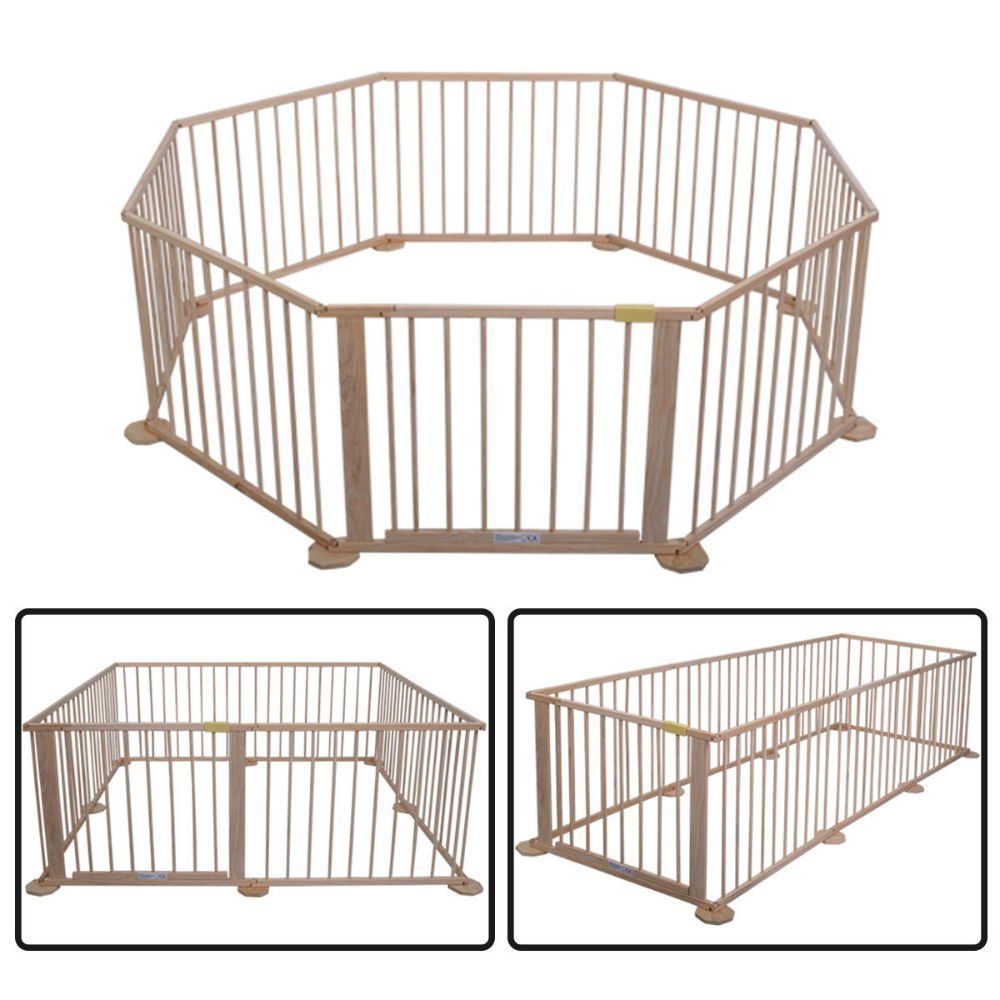 Amazon.com : Baby Playpen 8 Panel Foldable Wooden Frame Kids Play ...