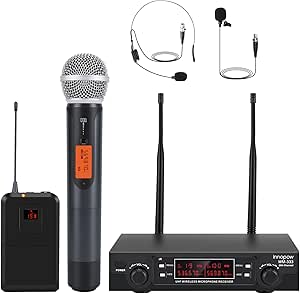 Amazon.com: innopow 200-Channel Wireless Microphones System, Wireless Lavalier Microphone, Dual ...