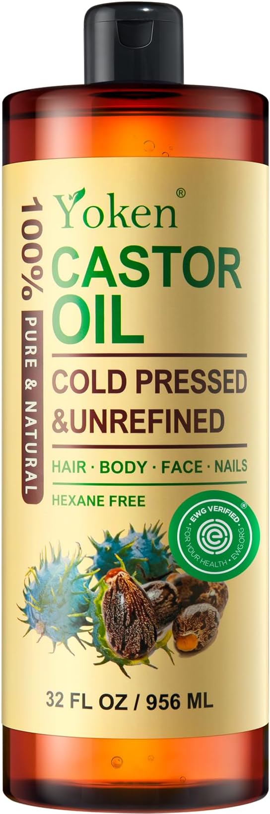 Amazon.com : Yoken Pure Castor Oil 31 fl oz PET Bottle EWG Verified 100 ...