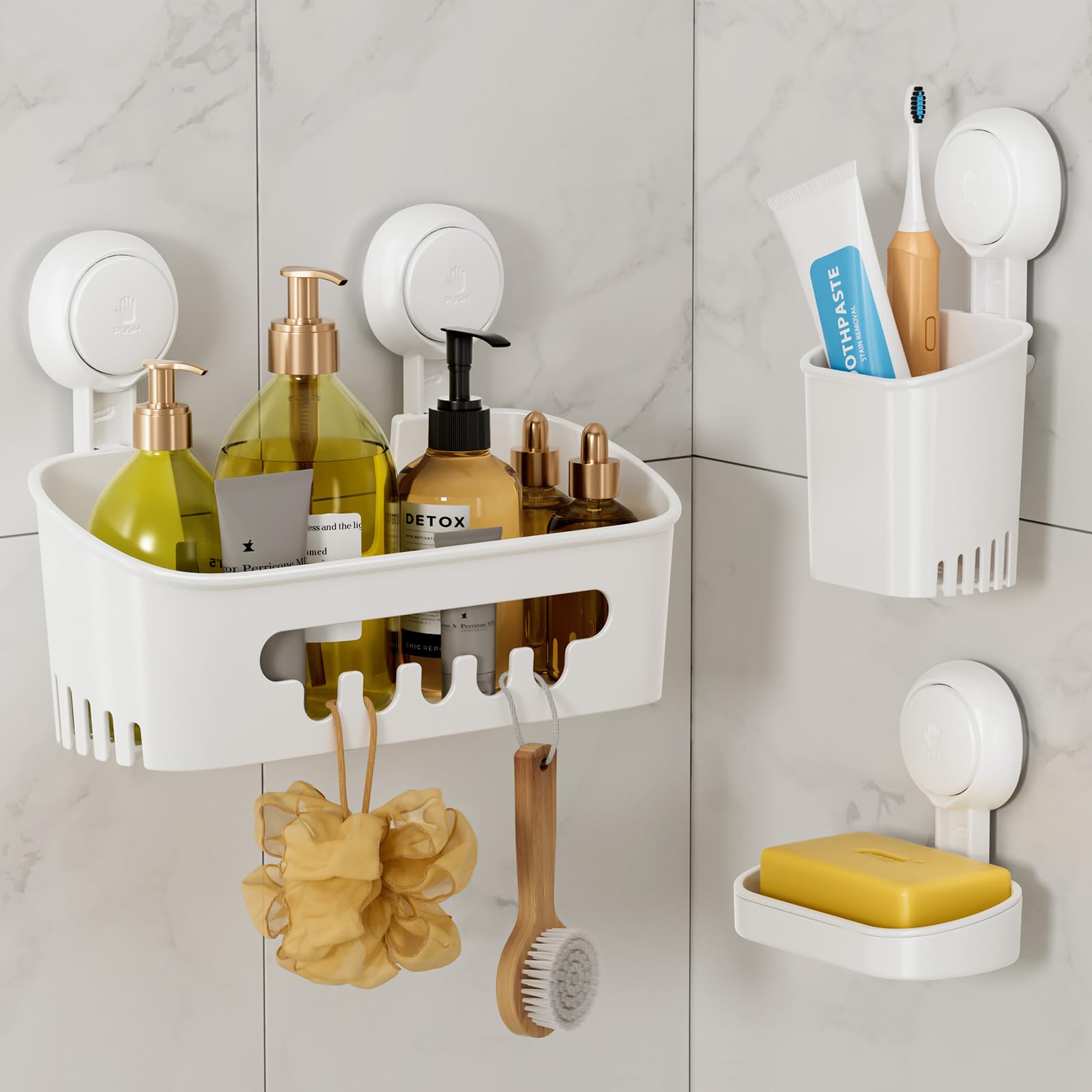 Amazon.com: LEVERLOC Shower Caddy Suction Cup Set Shower Shelf Shower ...