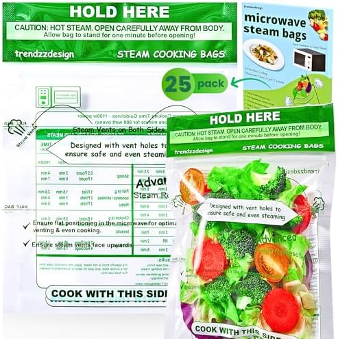 25 Pack Microwave Steamer Bags for Vegetables, Seafood & Potatoes ...
