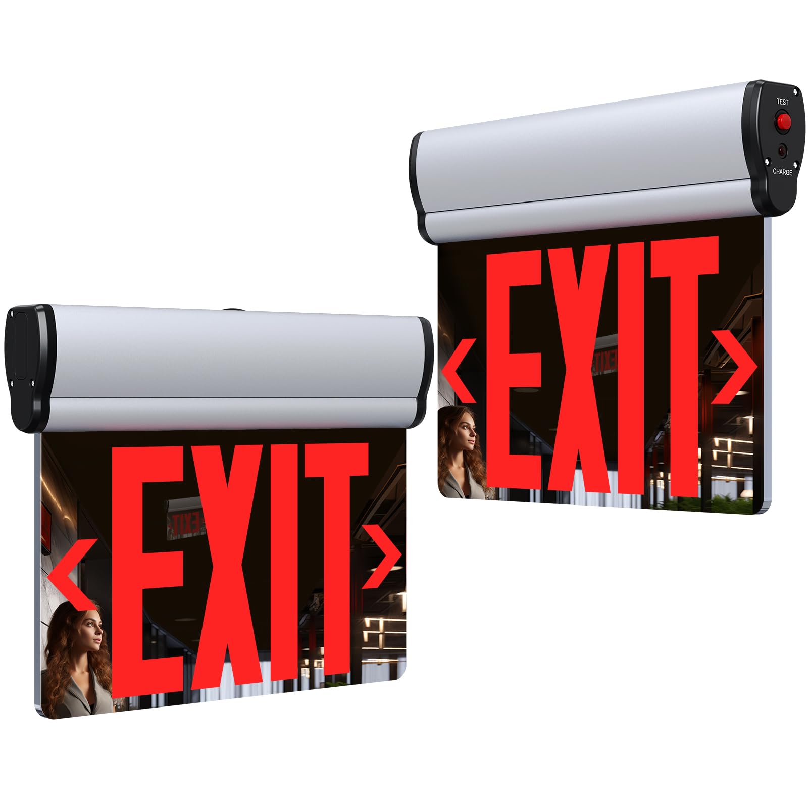 Amazon.com: SASELUX Led Edge-Lit Exit Sign ,Brushed Aluminum Housing ...