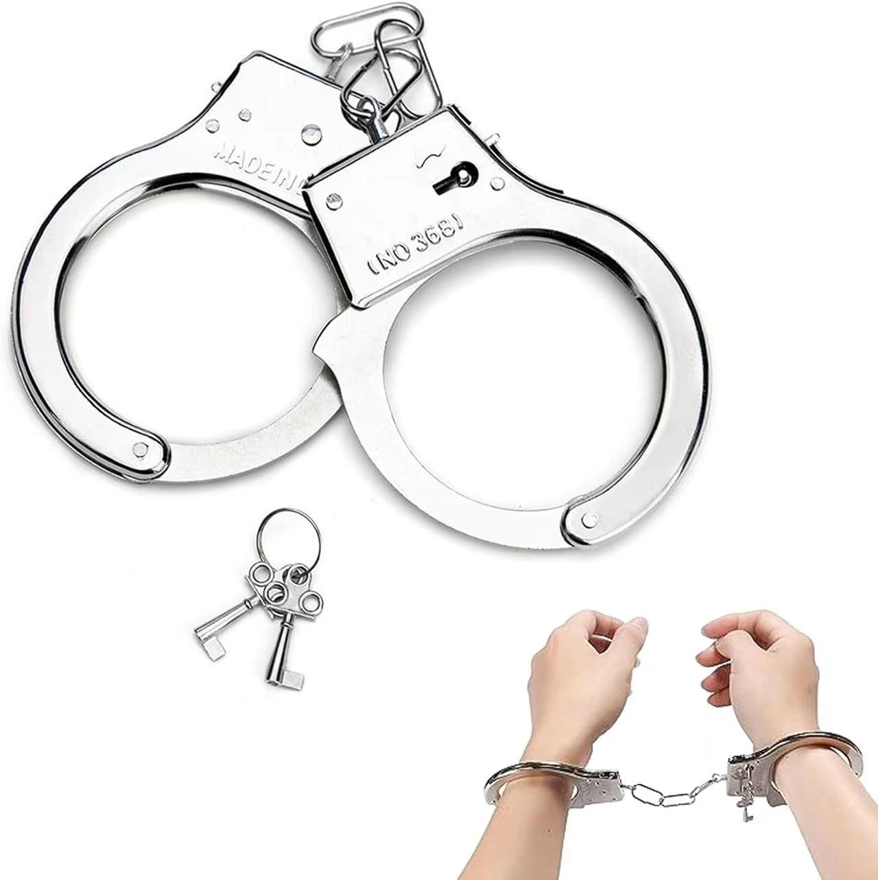 Metal Handcuffs with Keys for Cosplay Police, Play Toy Metal Handcuffs ...