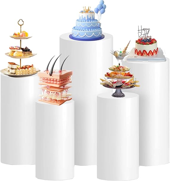 Party Cylinder Stand Set of 5 - Cake White Cylinder Pedestal Stands for ...