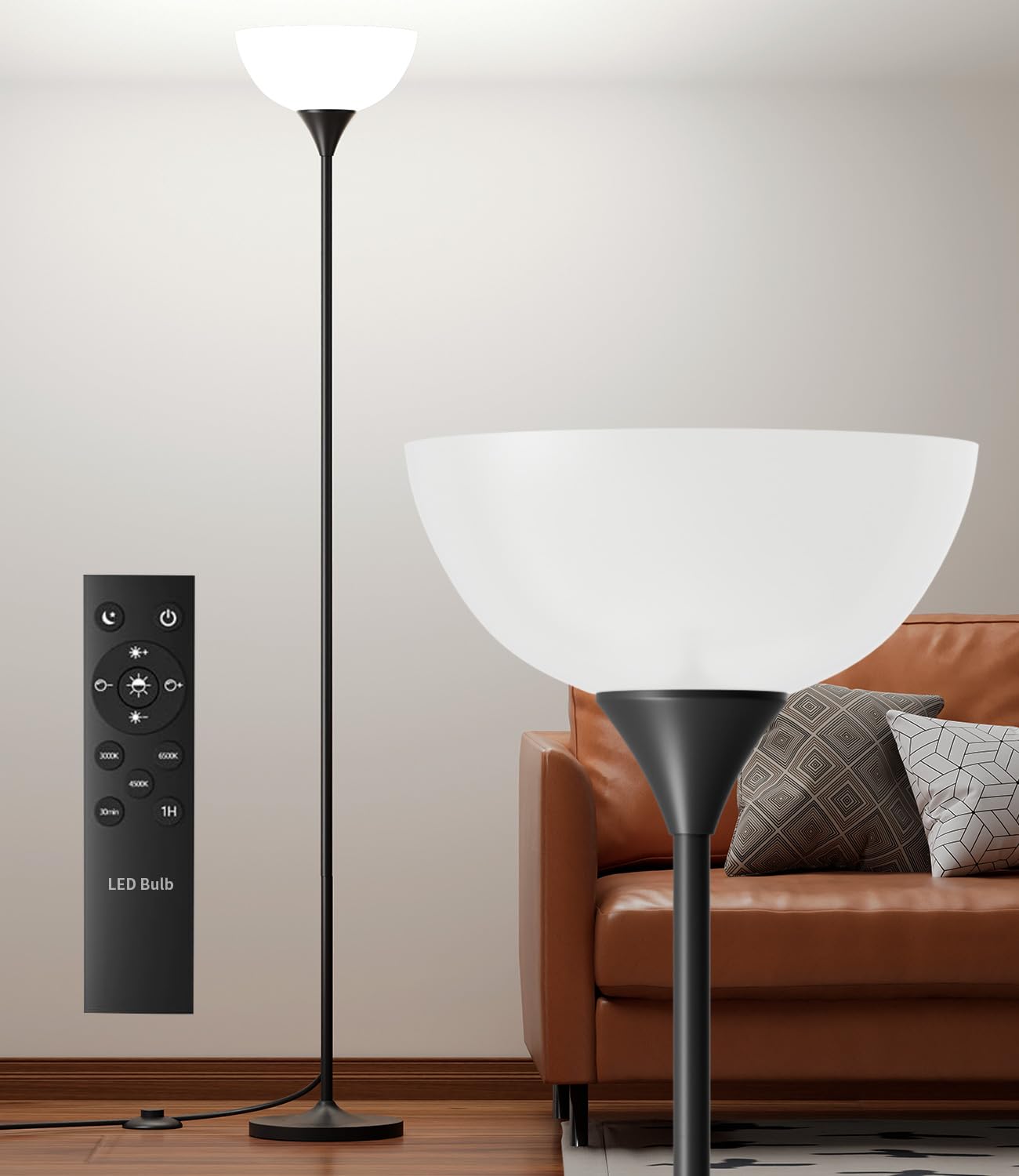 Luckystyle Torchiere Floor Lamp,1200LM Super Bright Dimmable Standing ...