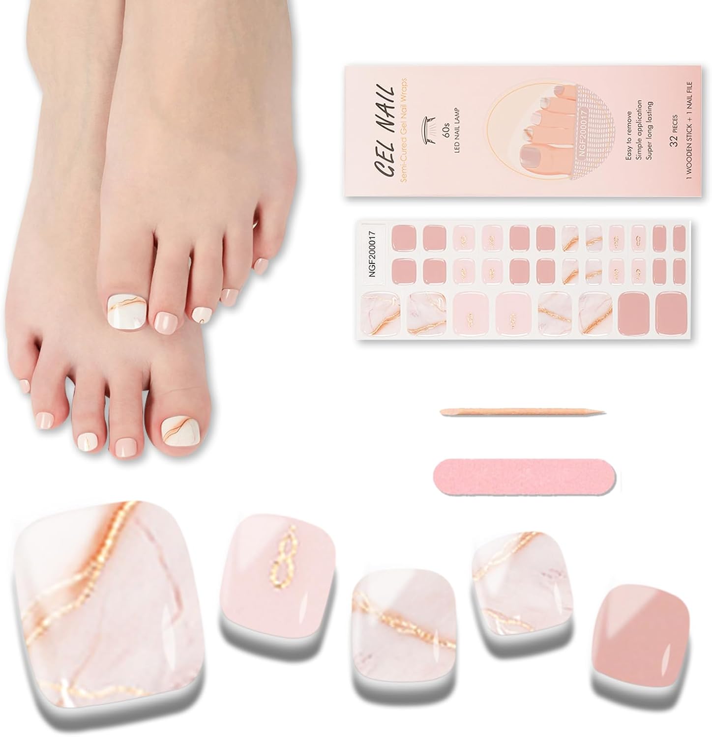 Amazon.com: Wekcekcek Semi Cured Gel Toenail Strips, 32 Pink Texture ...