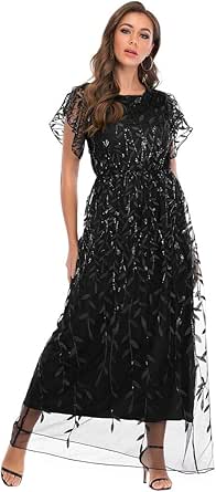 Women’s Evening Dress Sequin Tulle Prom Gown Angel Sleeve Formal Dress ...