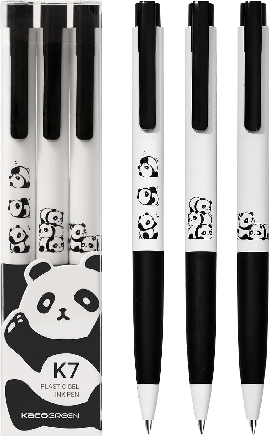 Amazon.com: Kaco K7 Gel Ink Pens 3 Pieces Cute Panda Black Pens Set 0.5mm Fine Point, All Black ...