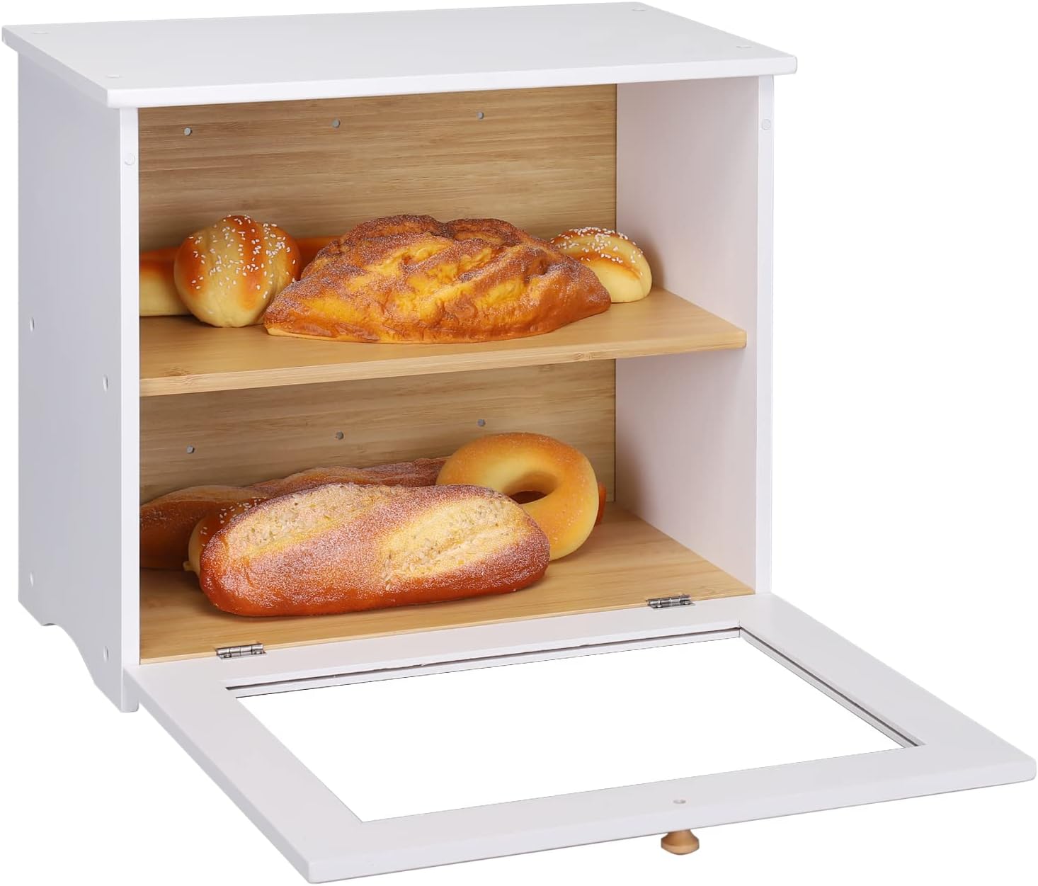 Amazon.com: HOMEFULLY Bamboo Double Layer Bread Box for Kitchen ...