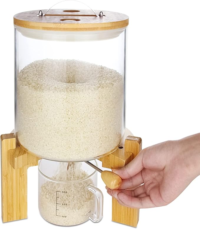 Amazon.com: Rice Dispenser, Glass Rice Dispenser with Stand, Airtight ...