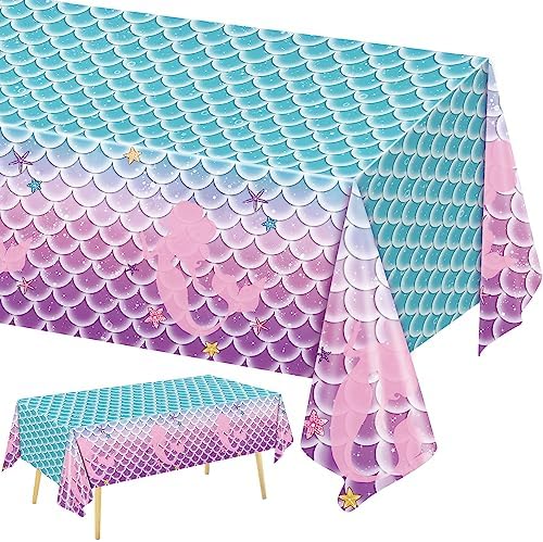 Amazon.com: Joy Gatherer 3Pcs Mermaid Tablecloth Mermaid Birthday ...