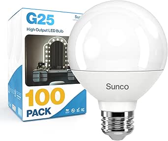 Sunco 100 Pack G25 LED Light Bulbs, Globe Vanity Lights for Bathroom ...