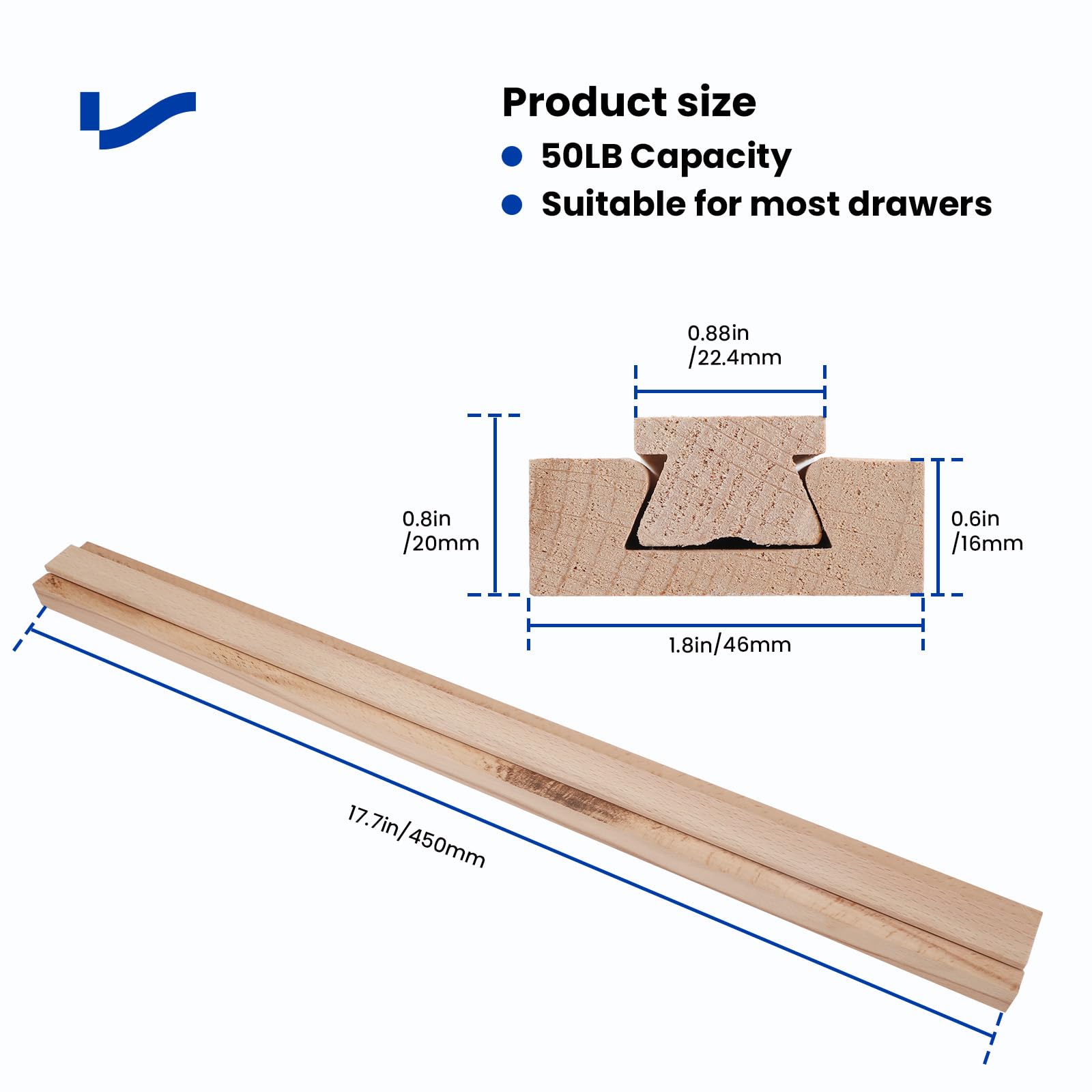 Snapklik.com : LONTAN Wooden Drawer Slides 17.7 Inch Bottom/Side Mount ...