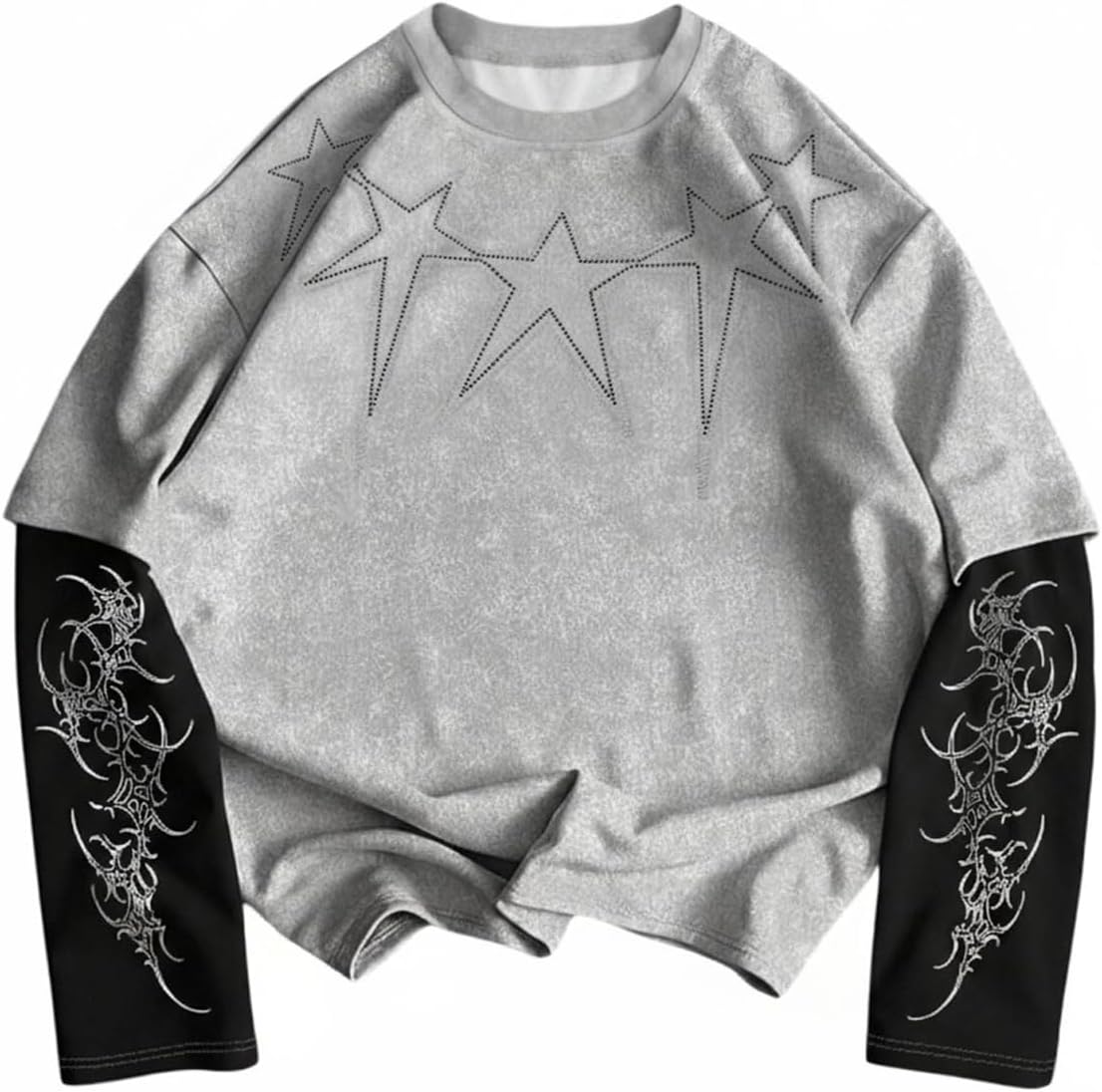 SHENHE Men's Y2k Graphic Star Shirt Crew Neck Sparkle Rhinestone Goth ...
