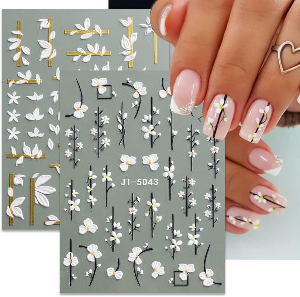 Amazon.com: TIMMOKO Flower Nail Art Stickers 5D Self-Adhesive Embossed ...