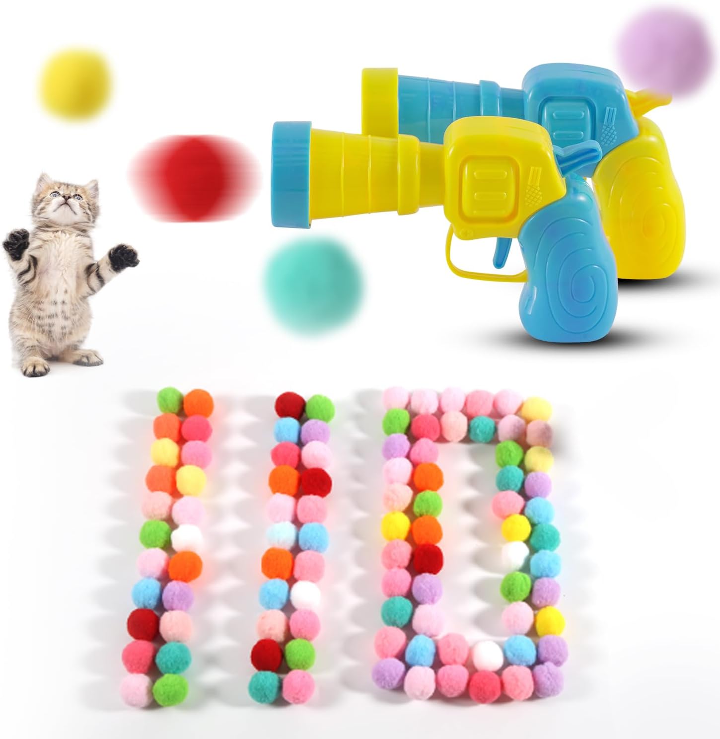 Amazon.com : Pet2U 2 Cat Toy Gun Launcher with 110 Balls, 1.2" Plush ...
