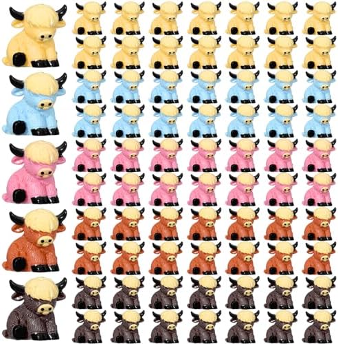 Amazon.com : Beeveer 75 Pcs Mini Highland Cow Figurines Bulk 5 Colors ...