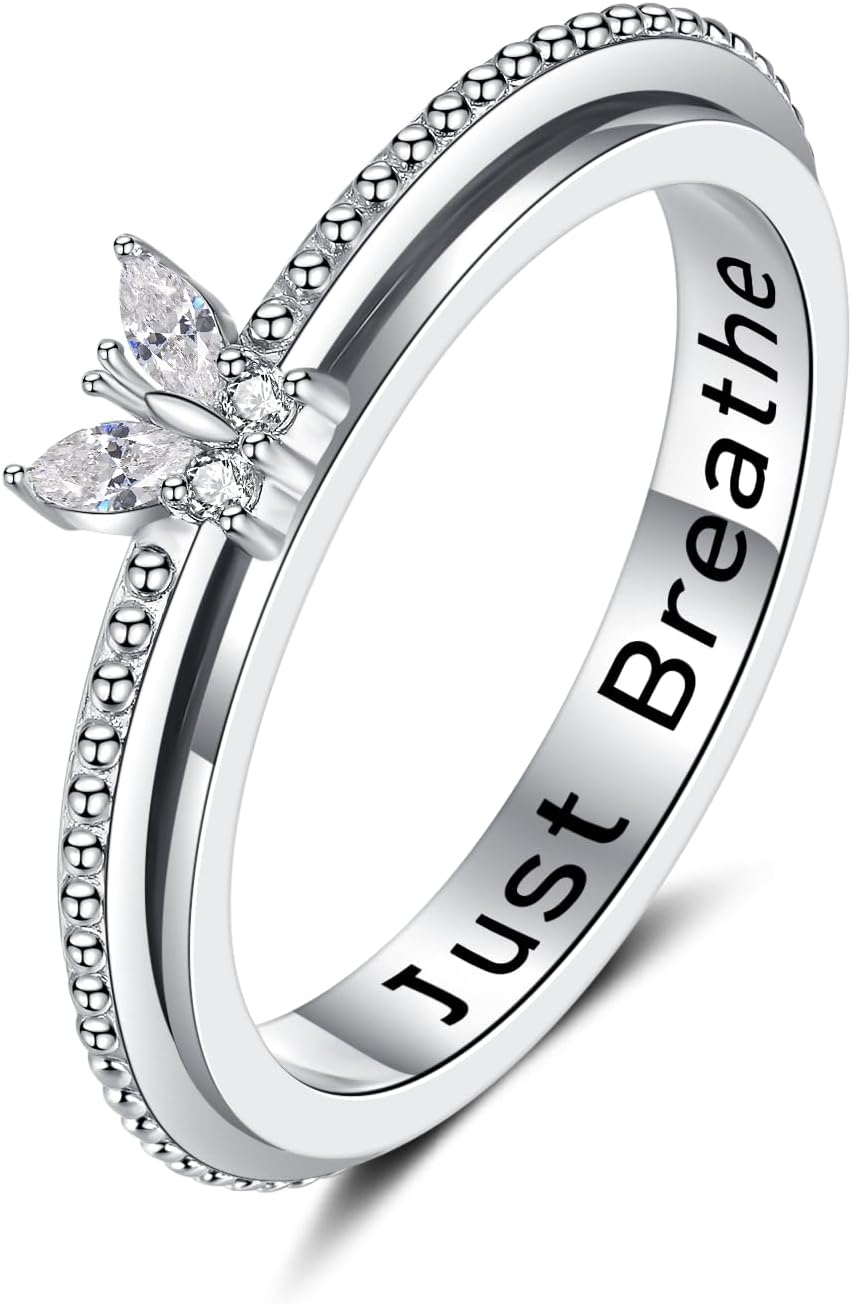 Fidget Spinner Rings for Anxiety for Women: 925 Sterling Silver ...