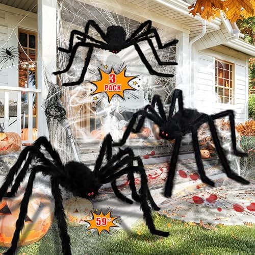 Amazon.com: 4 Pack Giant Spider Halloween Decorations, Large Realistic ...