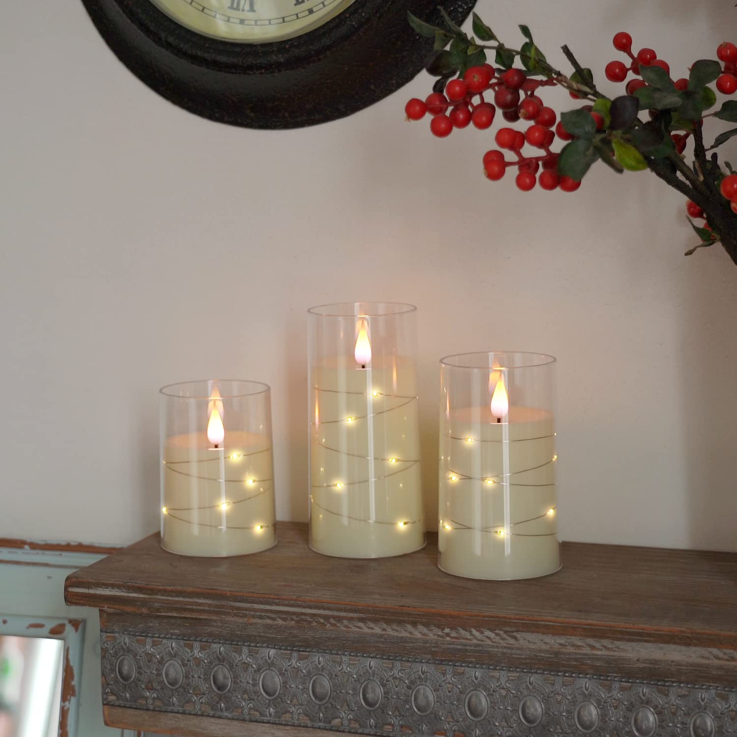 Amagic Flameless Candles with Flickering String Lights, LED Battery ...