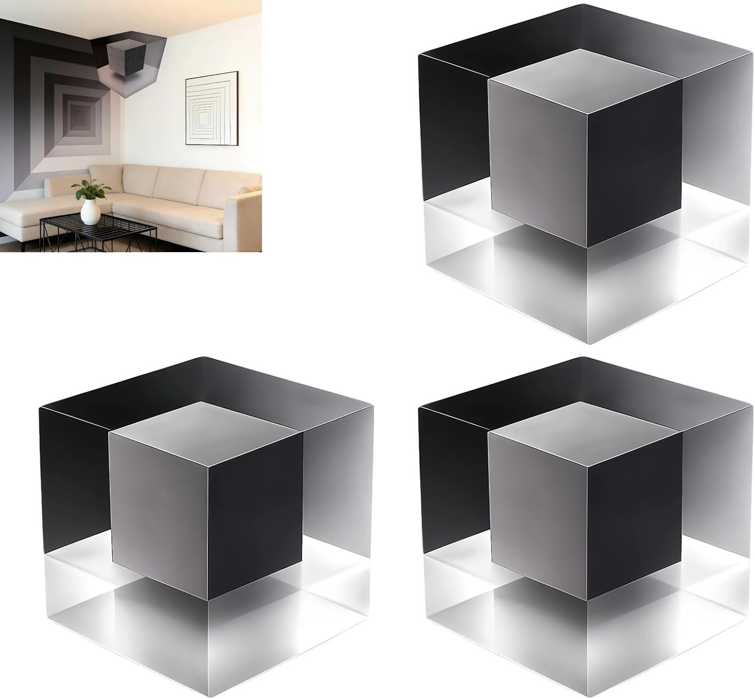 Amazon.com: 3D Corner Wall Art Optical Illusion Decals - 3PCS Peel and ...