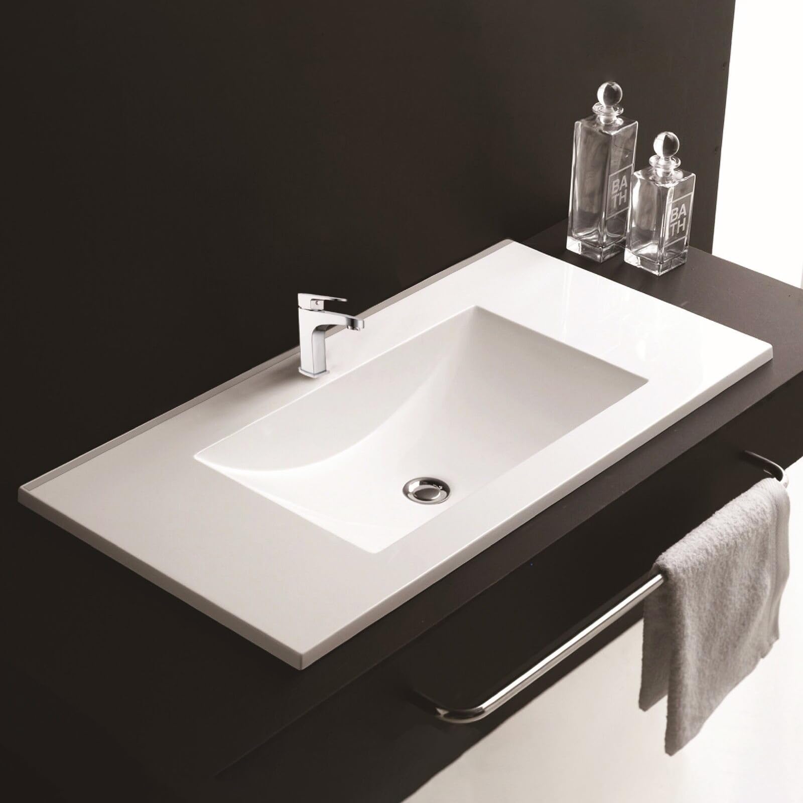 900mm White Ceramic Sink Bathroom Inset Basin Cloakroom Basin Sink ...