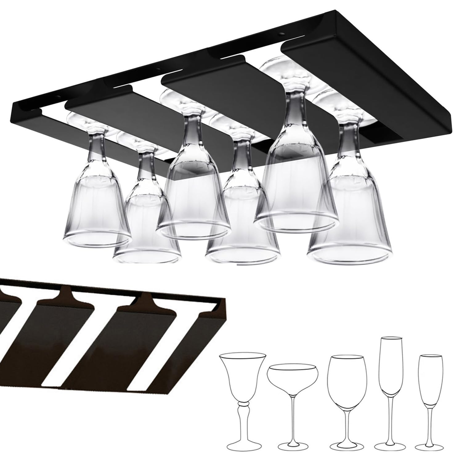 Snapklik.com : Black Wine Glass Holder Under Cabinet, Stainless Steel ...