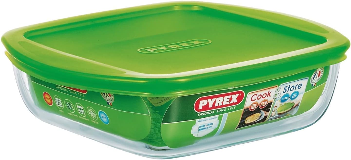 "Pyrex Cook&Freeze Recipient Care Glass Size with lid 20.5 x 20.5 x 7.5 ...