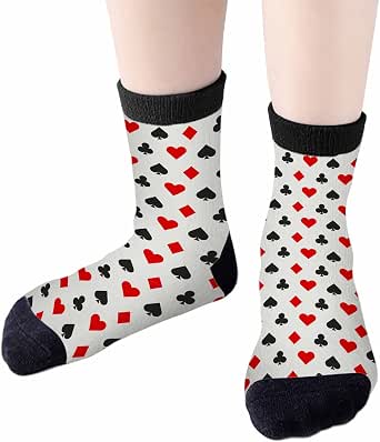 Samgula Poker Suits Crew Socks for Woman Size 6-8 Heart Diamonds Spades ...
