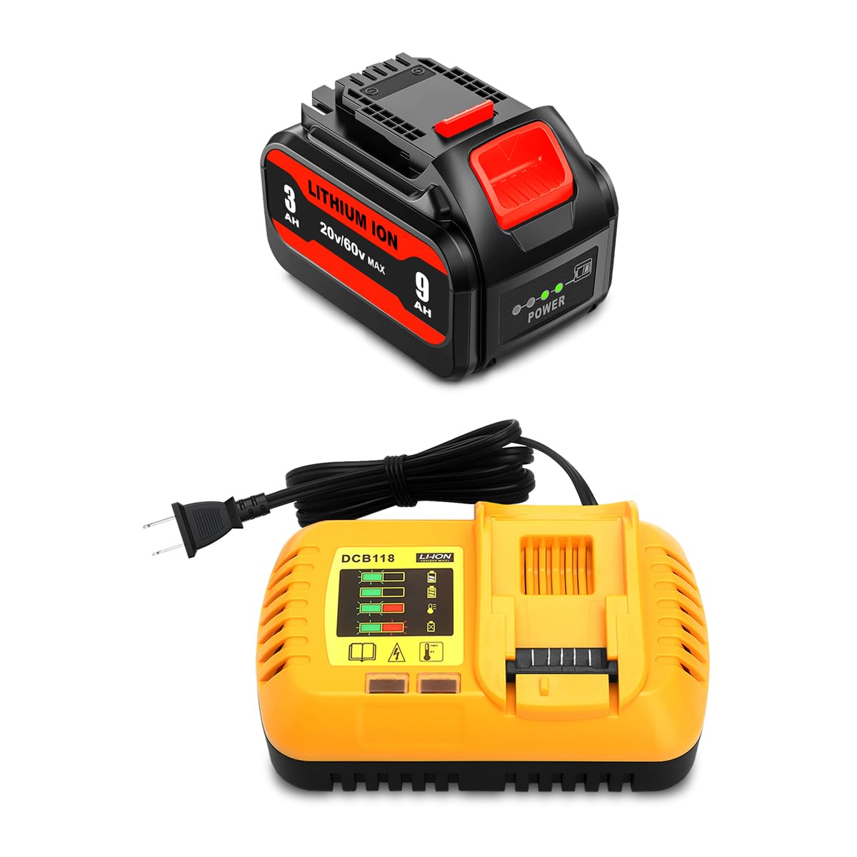 Amazon.com: Lizone DCB609 DCB118 20V 60V 9Ah Battery and Charger Combo ...
