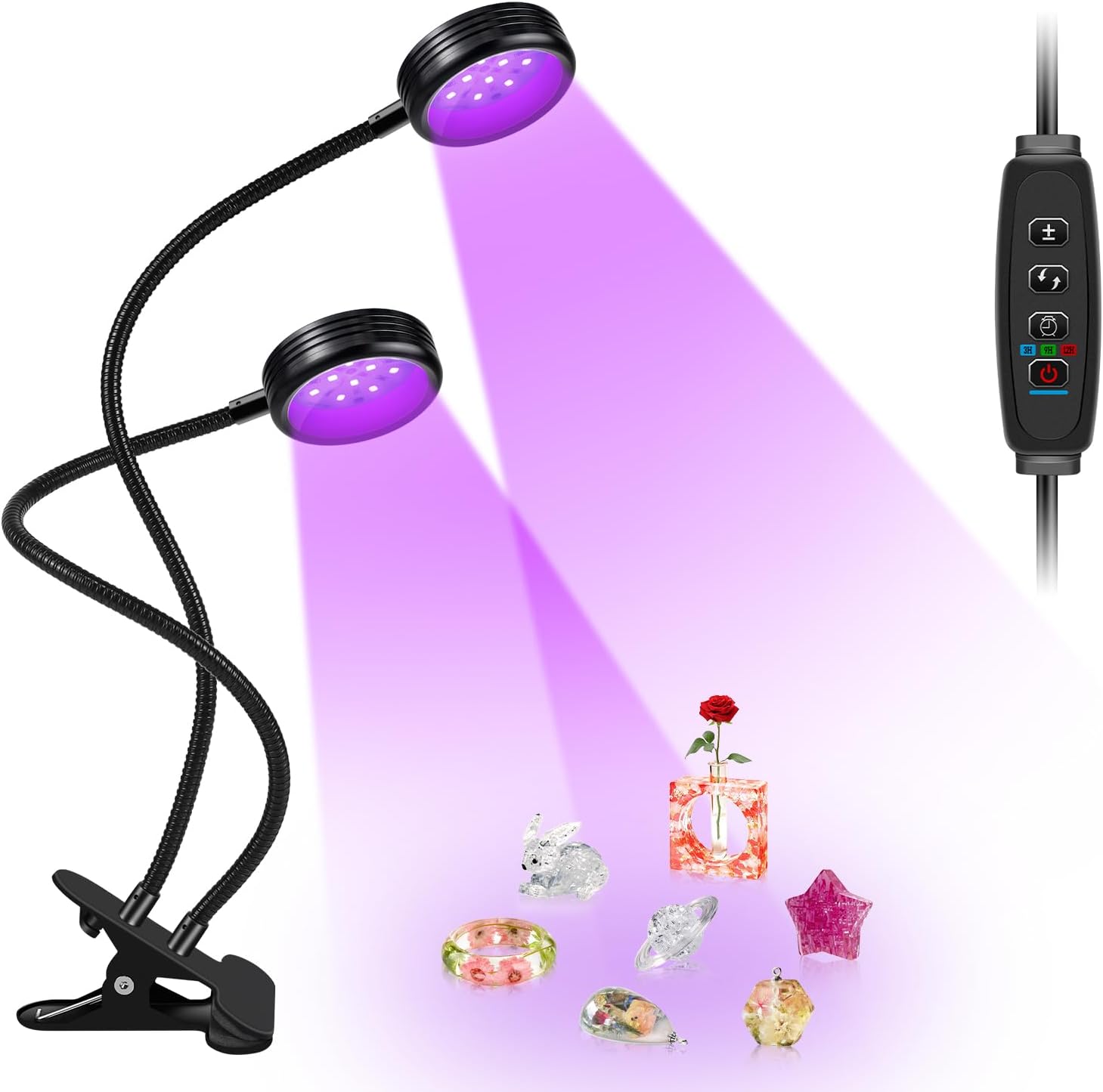 LEDLampsWorld USB UV Black Light Dual Head, 10W 395nm-405nm LED Lamp ...