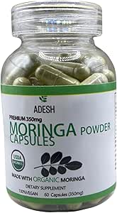 Amazon.com: Adesh Moringa Powder Capsules | Premium Moringa Leaf Supplement | 60ct, 350mg ...