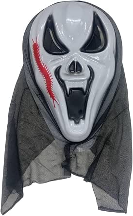 Halloween Vampire Monster Mask - White With Red Scar & Black Hood ...